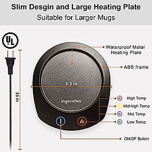 Ingecafea Upgrade Coffee Mug Warmer, Smart Coffee Warmer for Desk Use, 4 Temperature Settings & 4 Hours Auto Shut Off, Large Surface Coffee Cup Warmer for Coffee, Milk, Tea (Oval)