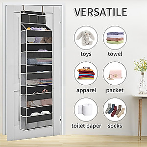 clbutge Over The Door Organizer, 5 Shelf Clear Hanging Storage with 5 Large Pockets 10 Mesh Side and 3 PVC Pockets, Heavy Duty Baby Organization for Pantry, Nursery, Bedroom, Stuffed Toys (Black)