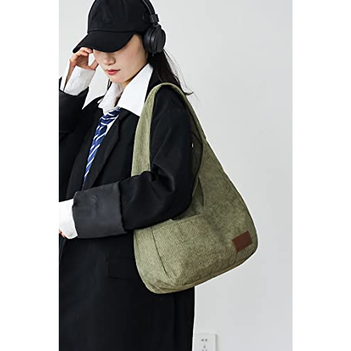 Ulisty Women Corduroy Wide Strap Hobo Bag Shoulder Bag Casual Underarm Bag Handbag green
