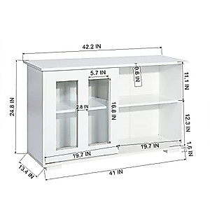 FurnitureR Sideboard Buffet Modern Storage Cabinet with Sliding Doors/Adjustable Shelves, 42'' Kitchen Cupboard Stackable Console Bar Table for Home Living Room, White