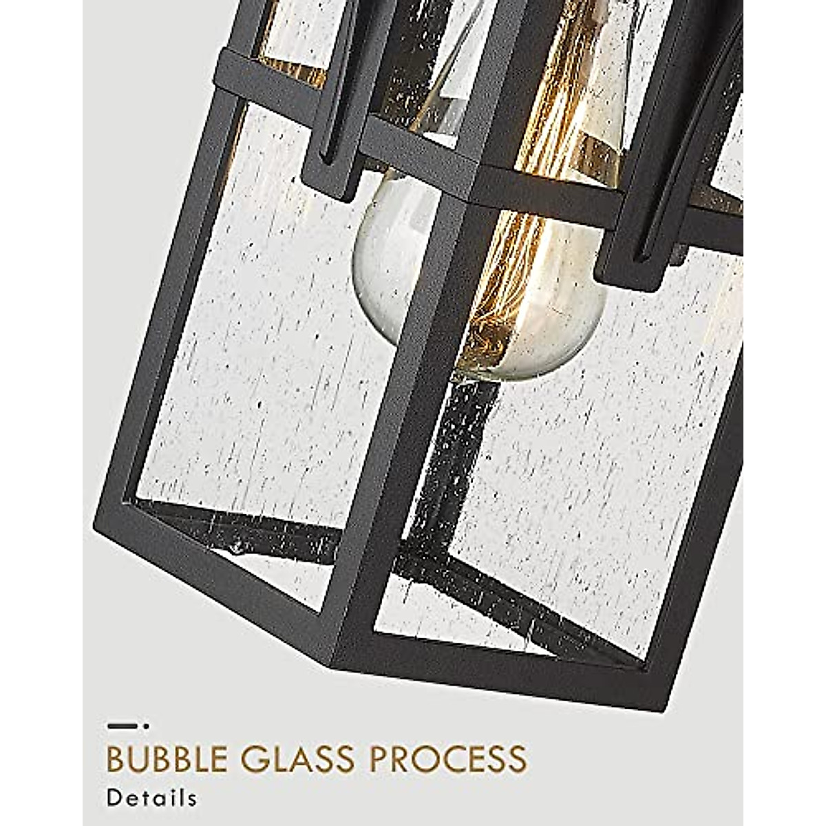 HWH INVESTMENT Outdoor Wall Light 2 Pack, Exterior Wall Sconce Light Fixtures with Seeded Glass, Farmhouse 1-Light Porch Light Waterproof for Patio Balcony Indoor, Matte Black, 5HX62B-2PK BK