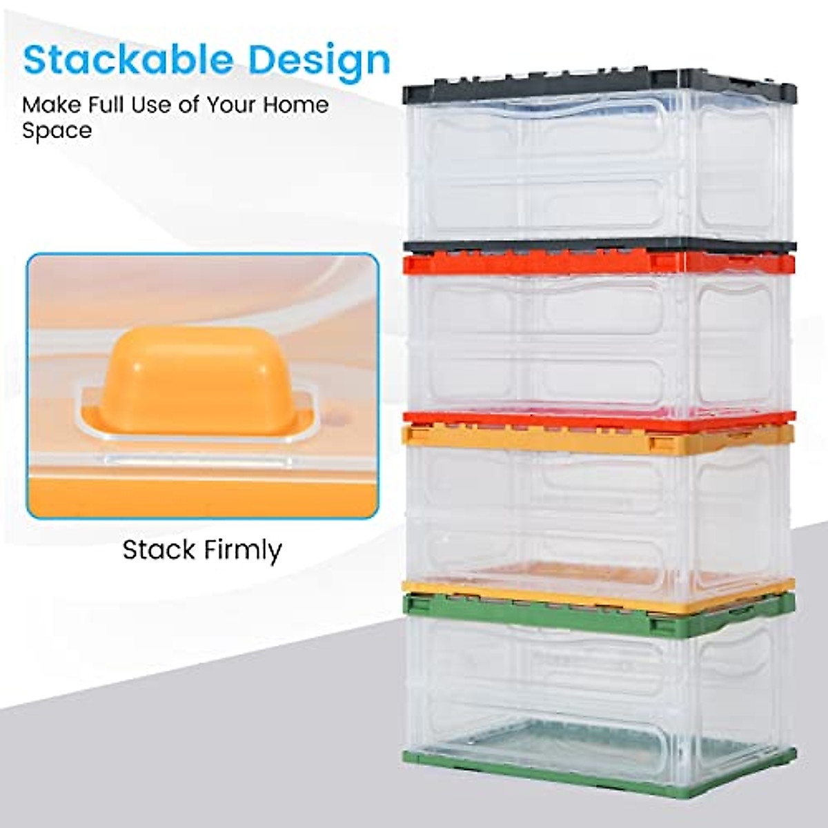 Giantex 4 Pack Storage Bins with Lids, Clear Collapsible Storage Box w/ 79.3 QT Large Space & Side Handle, Stackable Plastic Storage Container for Organizing Books Clothes Tools Snacks Home Office