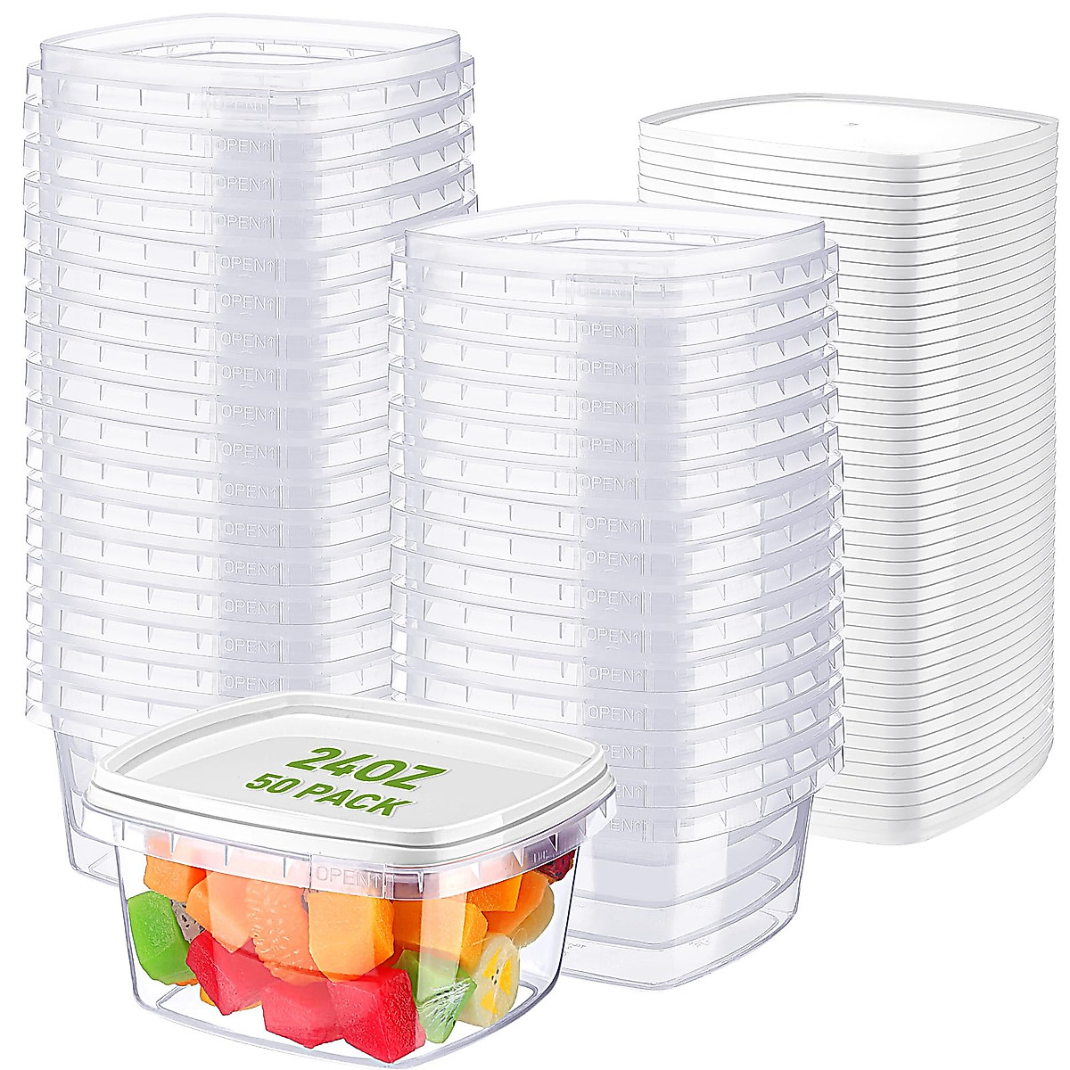 Blushtier 50 Pcs 24 oz Deli Containers with Lids Stackable Clear Square Food Storage Containers Freezer Containers Take Away Food Containers for Food Storage Leakproof Take out