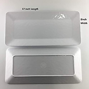 Set of 2 17 inch Melamine Serving Tray/Large Rectangular Serving Platters for Holiday Home Party,Break-Resistant and Lightweight,Hammered Finish(White Color)