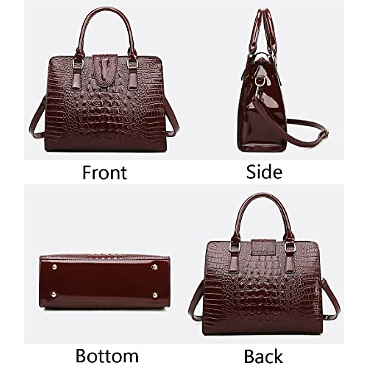 YAQUNICER Tote Top-handle Handbags Patent PU Leather Women Purse Satchel Crocodile Pattern Shoulder Crossbody Bag-Gold