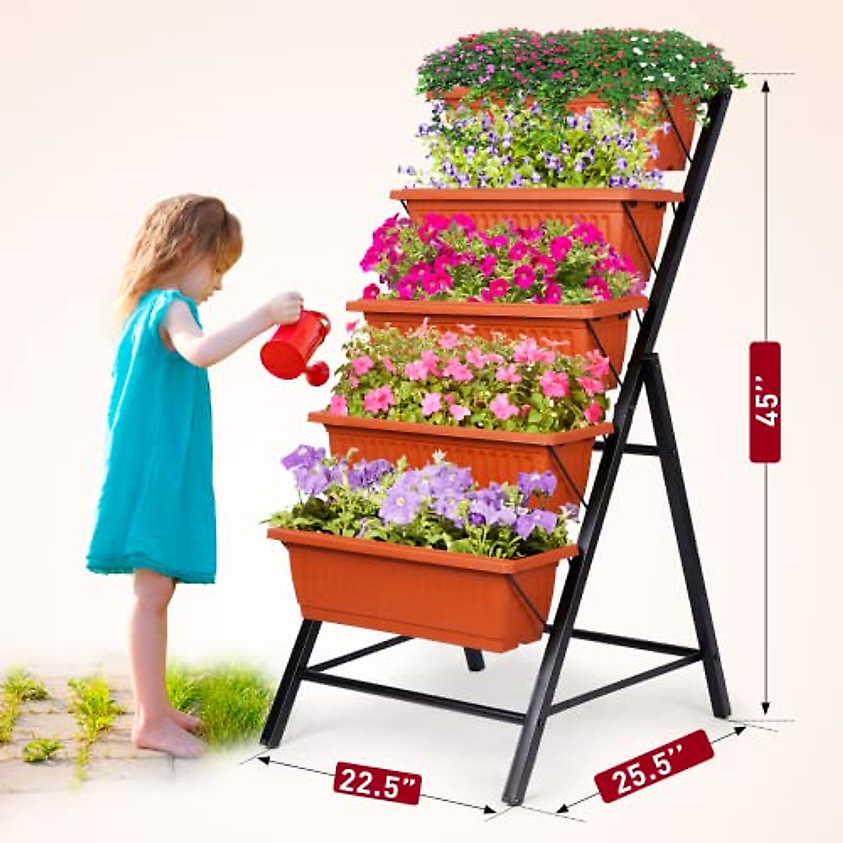 KIDINIX Vertical Raised Garden Bed 4Ft with 5 Tier Plant Boxes, Vertical Garden planters Indoor Outdoor, Elevated Freestanding Stand for Vegetables Flower Herb Patio