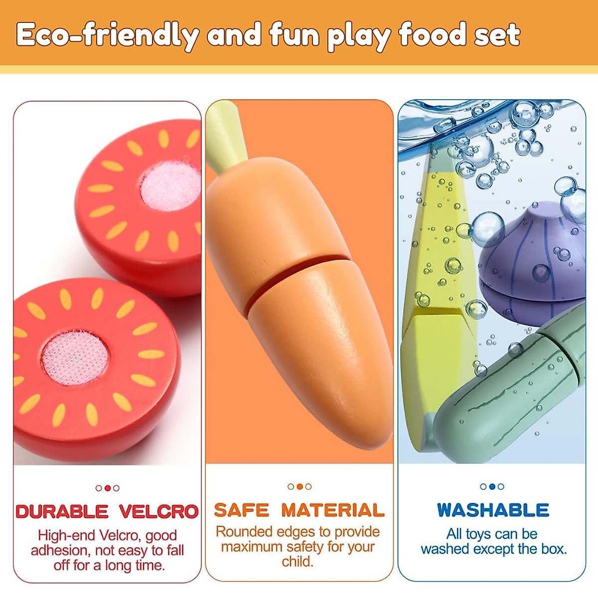 Treehouse kids, Wooden Food Set for Kids with Cookbook Magical Recipes, Wood Velcro Cutting Fruit and Vegetables Toy for Toddlers, Cooking Pretend Play, Kitchen Accessories, Early Education Toys