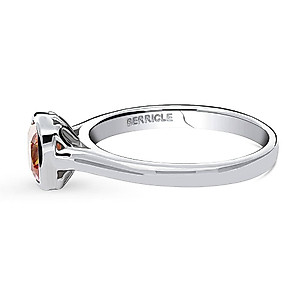 BERRICLE Sterling Silver Solitaire Red Orange Bezel Set Cushion Cut Cubic Zirconia CZ Kaleidoscope Fashion Ring for Women, Rhodium Plated 1.25 Carat Size 5