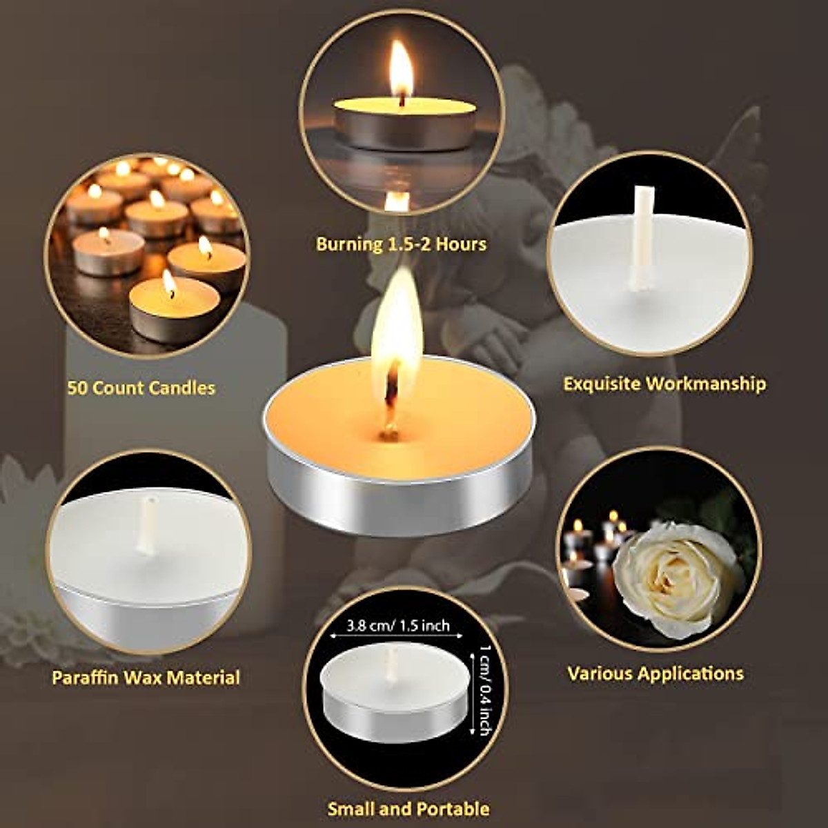 Coume 50 Set Funeral Favors Memorial Tealight Candles Unscented White Candles Funeral Gift Candles with Condolence Bereavement Cards and Organza Bags for Guest Furneral Party (Artsy)