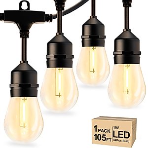 Svater Outdoor String Lights Led, 105FT Commercial Grade Patio Lights with 1W Dimmable S14 Shatterproof Bulbs, Warm White and Weatherproof Strand - UL Listed Heavy-Duty Café Lights, Market Lights