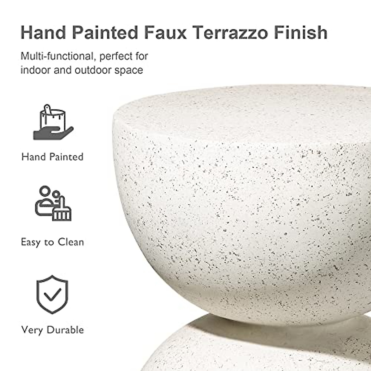 glitzhome Modern Decorative Garden Stool Heavy Duty Patio Sturdy Faux Terrazzo Garden Stool Side Table Plant Table for Indoor Covered Outdoor, 17.75”H, White