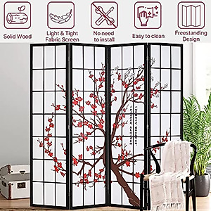 Room Divider 6Ft Folding Privacy Divider 4 Panel Portable Room Seperating Chinese Style Dividers Japanese Screen Wall Divider Wood Divider Tall Freestanding Partition Screen, White