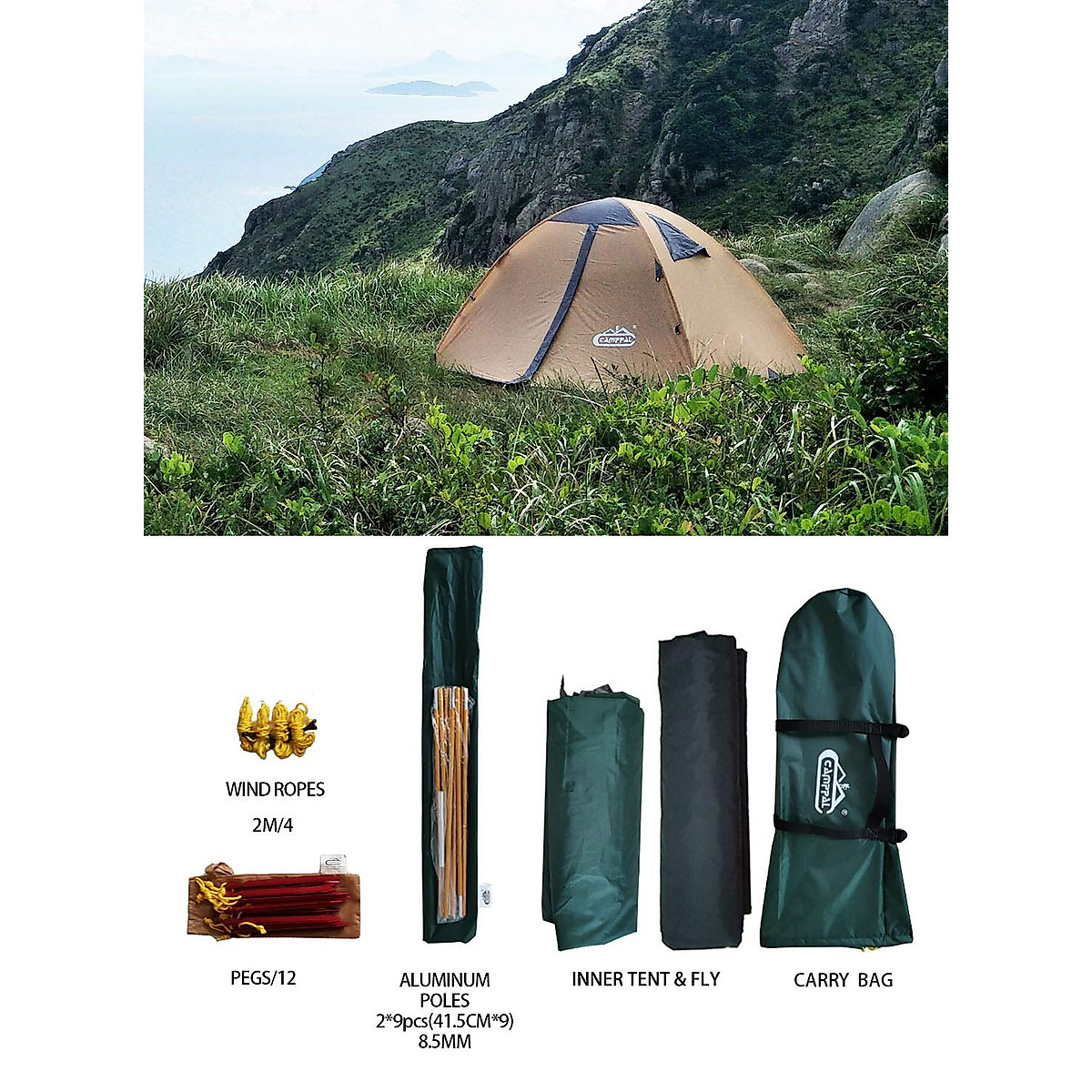 camppal Professional 1-2 Person 4 Season Expand Luggage Storage Space Mountain Tent, Lightweight Backpacking Tents, Durable Waterproof Windproof Hunting Hiking Camping Tent (Green)