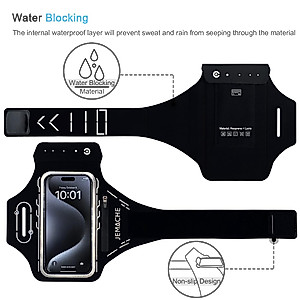 iPhone 15 Pro Max, 14 Pro Max Armband, JEMACHE Gym Workouts Running Phone Arm Band for iPhone 15/14 Plus, 15/14/13/12/11 Pro Max with Airpods Holder (Black)