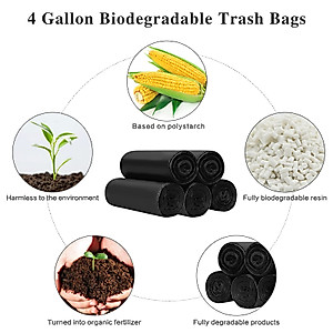 Toplive Trash Bag Garbage Bag Trash Bags Wastebasket Bin Liners for Home Bathroom Bedroom Kitchen Office Trash Can (Black, 4 Gallon - 1.2Mil)