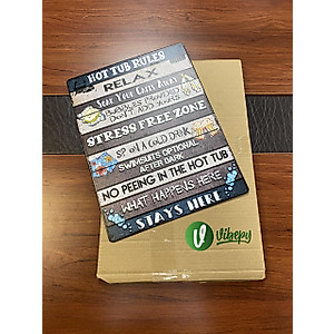 V VIBEPY All Over Printed Hot Tub Rules Metal Sign 12x16 Inches, Hot Tub Sign, Funny Rules Sign, Bathroom Metal Sign, Decorations Sign, Outdoor Metal Sign, Hot Tub Rules Sign (Hot Tub Rules)