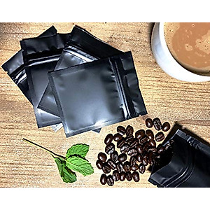 Karmay 100-3x4 Premium Smell Proof Flat Ziplock Double-Sided Reusable Metallic Foil Food Storage Bags (Matte Black)