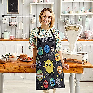HGOD DESIGNS Space Kitchen Apron,Cute Solar System Sun Moon Pluto And Planets On Space Bib Aprons For Home Cooking Gardening Adjustable Neck for Women men,Adult Size