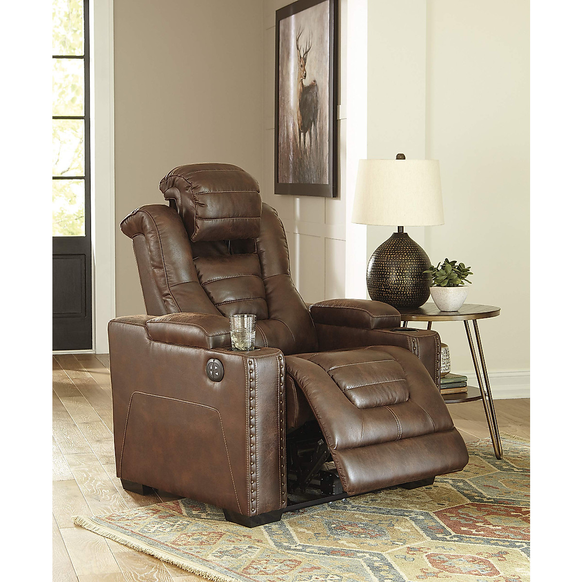 Signature Design by Ashley Owner's Box Faux Leather Power Recliner with Adjustable Headrest, Brown