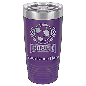 LaserGram 20oz Vacuum Insulated Tumbler Mug, Soccer Coach, Personalized Engraving Included (Dark Purple)
