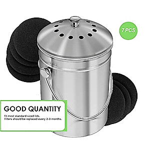 7 Pack Compost Bin Charcoal Filters Round Indoor Kitchen Compost Bucket Activated Charcoal Filters Replacements Sheets (6.7 Inch)