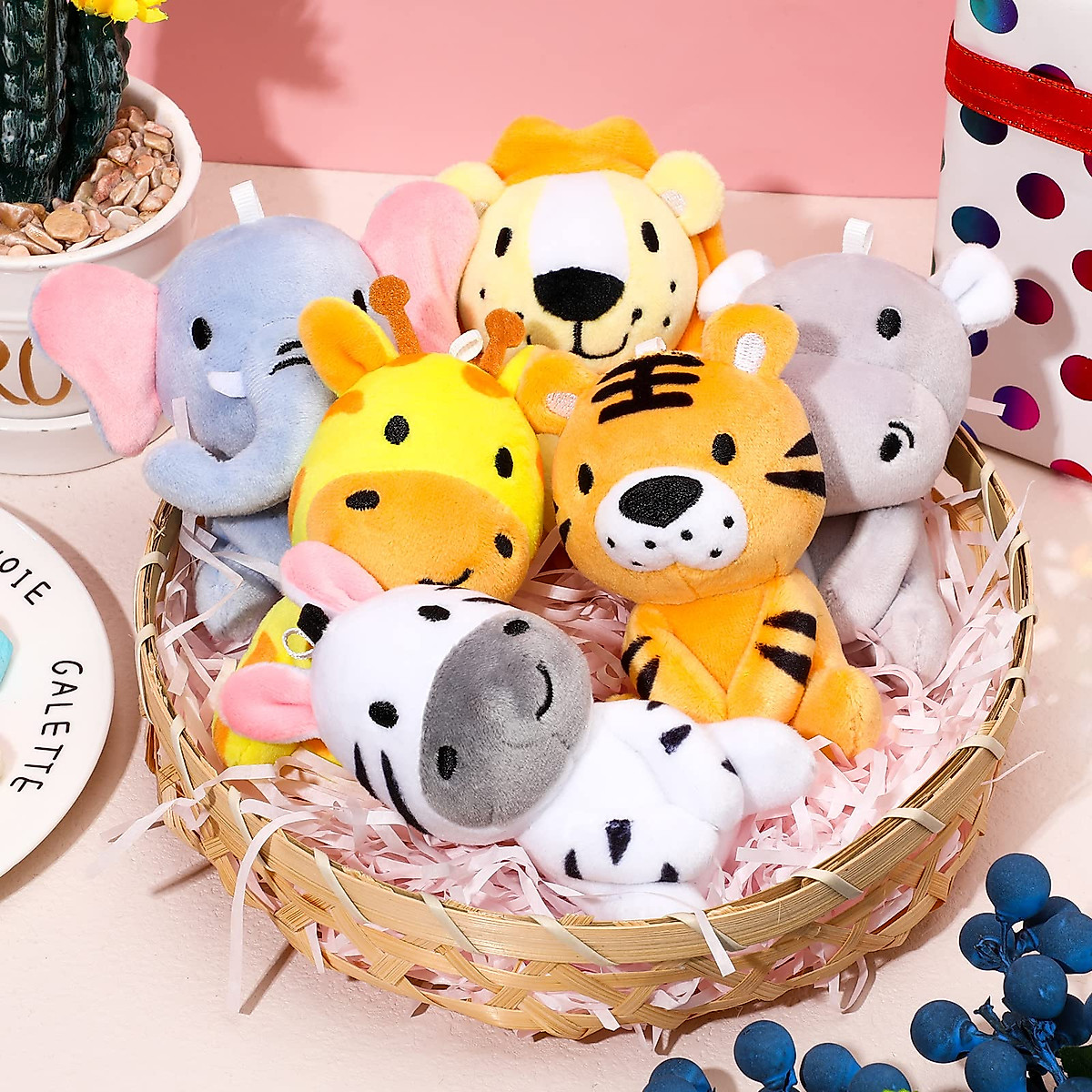 6 Pcs Mini Stuffed Forest Animals Jungle Bulk Plush Animal Toys 4 Inch Cute Plush Elephant Lion Giraffe for Baby Shower Christmas Birthday Gift Stuffer Animal Themed Party Decoration