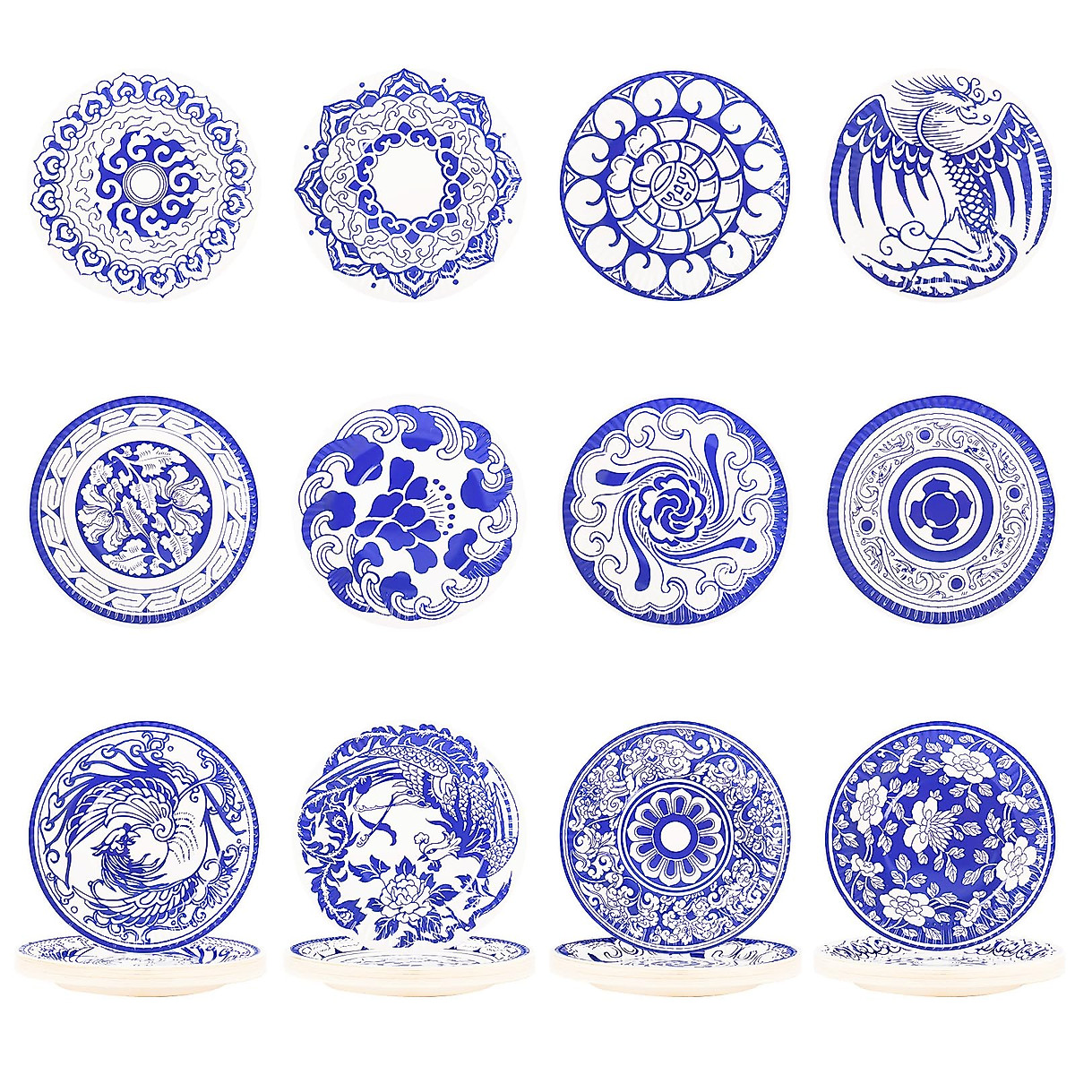 Bbiamsleep 24 Pieces 7 Inch Blue and White Plates Decorative Paper Plates Blue Floral and White Party Plates Birthday Plate Disposable Paper Plates Cake Dessert Plates for Bridal Wedding Tea Party