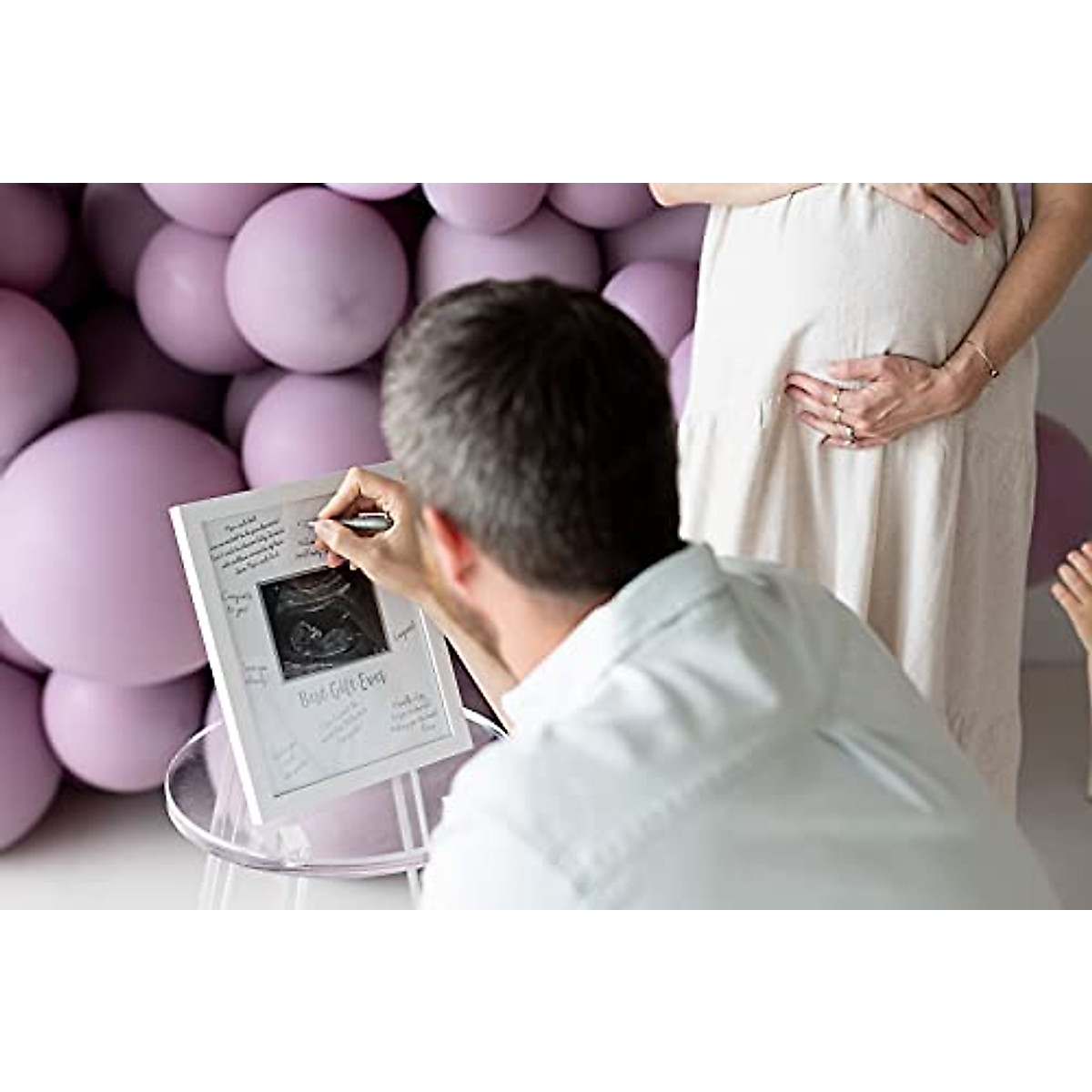 Tiny Ideas Sonogram Signature Frame Guest Book, Perfect for Any Baby Registry, Marker Included for Guests to Leave Well-Wishes, Great for Celebrating Baby Showers or Birthdays, White
