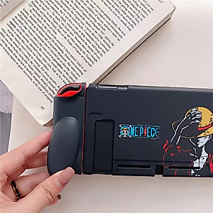 ENFILY Cute One Piece Luffy Case Compatible with Nintendo Switch, Dockable Case Cover, Ergonomic Soft TPU Grip Case for Joycon, Sparkle Skin Set