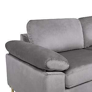 GINGVAT Velvet Upholstered Sectional Sofa, L-Shaped Chaise with Removable Back and Seat Cushions, Modern Style, Gray