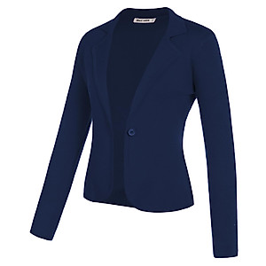 Women Causal Lightweight Sweater Blazers Cropped Dressy Cardigan Jacket Notch Collar Knit Blazer Navy Blue M