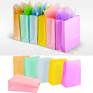 Larcenciel 12 Pcs Gift Bags with Tissue Paper, 6 Colors Paper Bags with Handles, Rainbow Party Favor Bags Candy Bags Treat Bags Goodie Bags for Party, Gift Wraps, Birthday, Wedding,Baby Shower (Small)