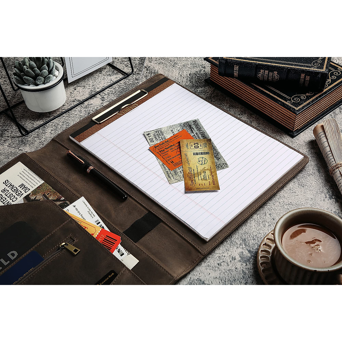 Personalized Leather Portfolio for Men, Engraved Leather Clipboard Portfolio Binder, Custom Leather Legal Pad Padfolio, Christmas Gift for His/Her (Clipboard, Grey-Standard)