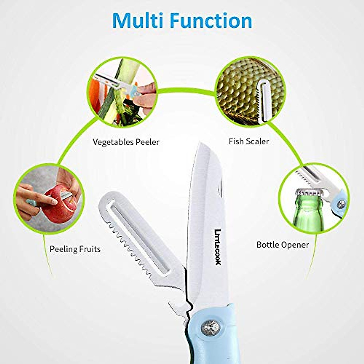 Travel Pocket Paring Knife Fruit Knife Peeling Vegetable Peeler Folding Foldable Multi Function Small Portable Bottle Opener for Kitchen Traveling Camping Outdoor Stainless Steel Plastic 2 Blade Green