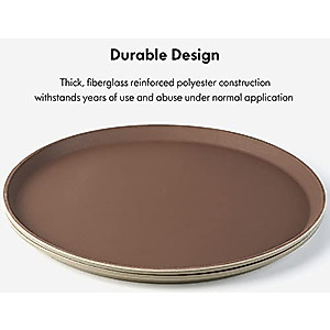 CURTA 2-Pack Restaurant Grade Non-Slip Tray, NSF, 16 Inch, Plastic Rubber Lined Anti-Skid Round Serving Tray, Brown