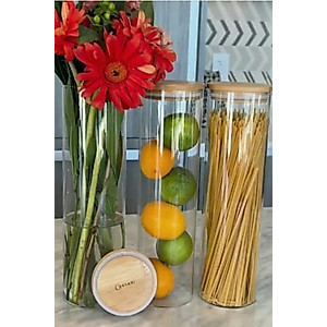 Cestari Pasta Storage Jars: Spaghetti Container Glass Pasta Jar with Bamboo Lid, Airtight Dry Food Storage Kitchen Canister for Pasta, Spaghetti, Macaroni, Rotini, Noodles, Candy, and More