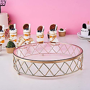 BalsaCircle Gold Clear 14-Inch Round Metal Glass Geometric Cake Stand - Wedding Birthday Party Dessert Pedestal Display Decorations