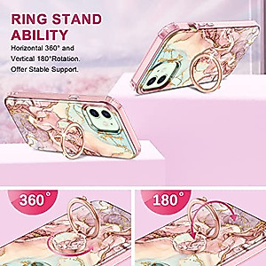 Btscase for iPhone 12/iPhone 12 Pro Case 6.1 Inch,Built-in Screen Protector with 360° Ring Holder Kickstand, Full Body Dual Layer Rugged Shockproof Protective Case for iPhone 12/12 Pro,Rose Gold