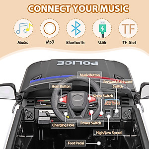 Police Car Ride On TOBBI Kid Car Cop Car for Kids to Drive with Parent Remote 12V Big Police Car Toys for Boys Toddler Electric Police Cars for Kids Ages 3-6 with Lights and Siren, Black