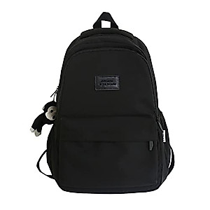 JARKJARD Aesthetic Backpack Cute Kawaii Backpack for School College Backpack Large Capacity Bookbags for Girls Women Students Casual Travel Daypacks Solid Color(Black)