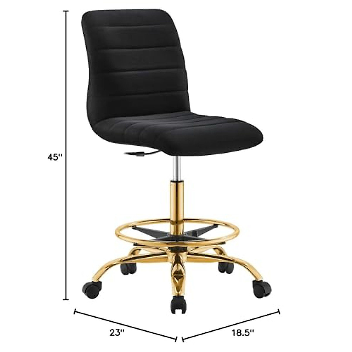 Modway Ripple Armless Performance Velvet Drafting Chair in Gold Black