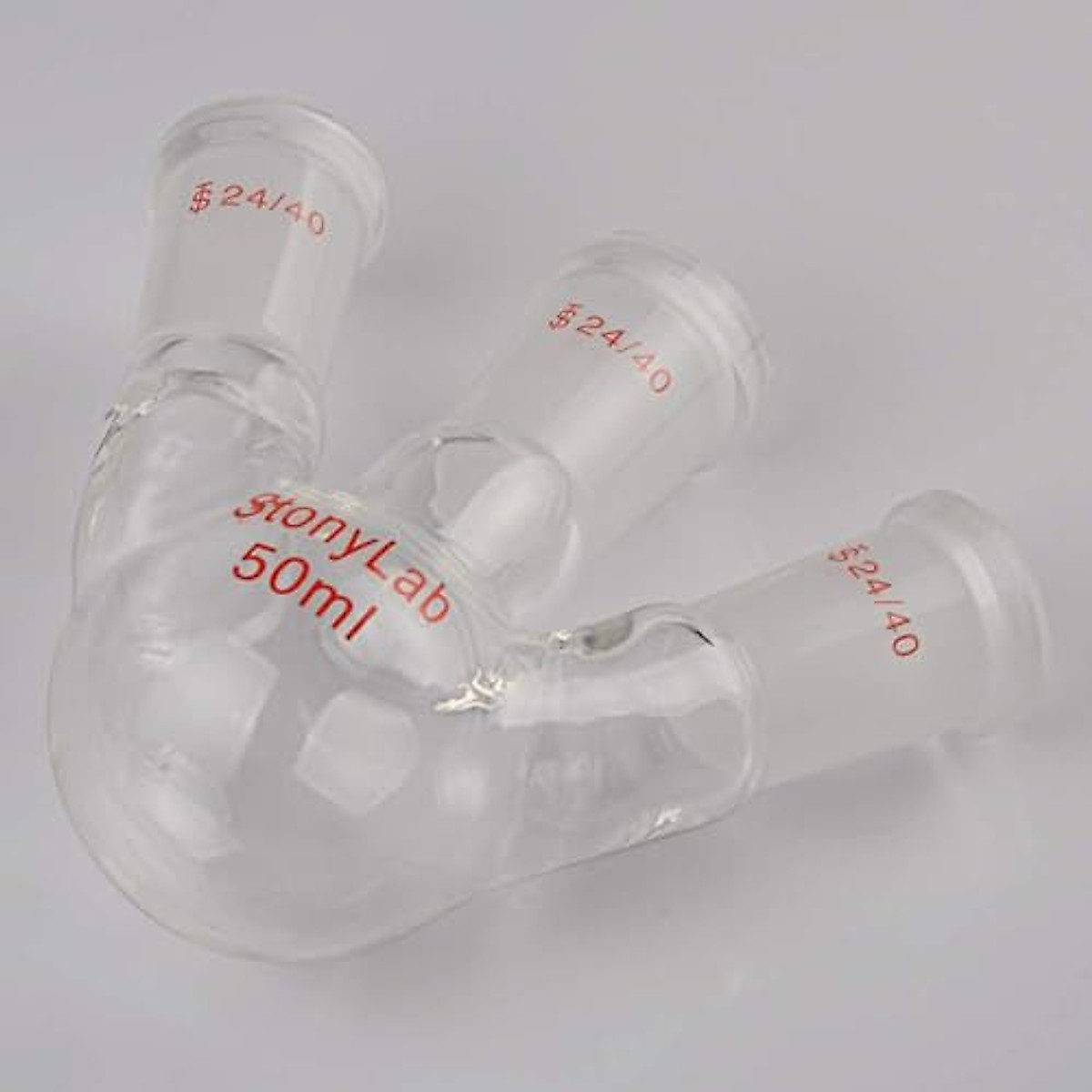 StonyLab Glass 50ml Heavy Wall 3 Neck Round Bottom Flask RBF, with 24/40 Center and Side Standard Taper Outer Joint – 50ml