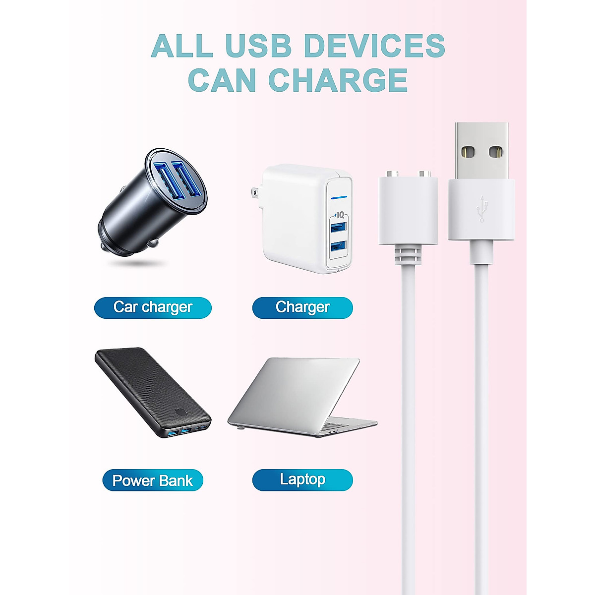 Bicmice 2.6Ft Magnetic USB DC Charger Cable Replacement Charging Cord-(7mm/0.27in)