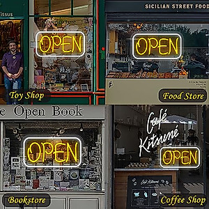 Neon Open Sign, Open Signs for Business, 16.5"x 8.4" Open Sign Led, Open Signs for Business Window With Adjustable Brightness, Open Neon Sign, Powered by USB with ON/OFF Switch