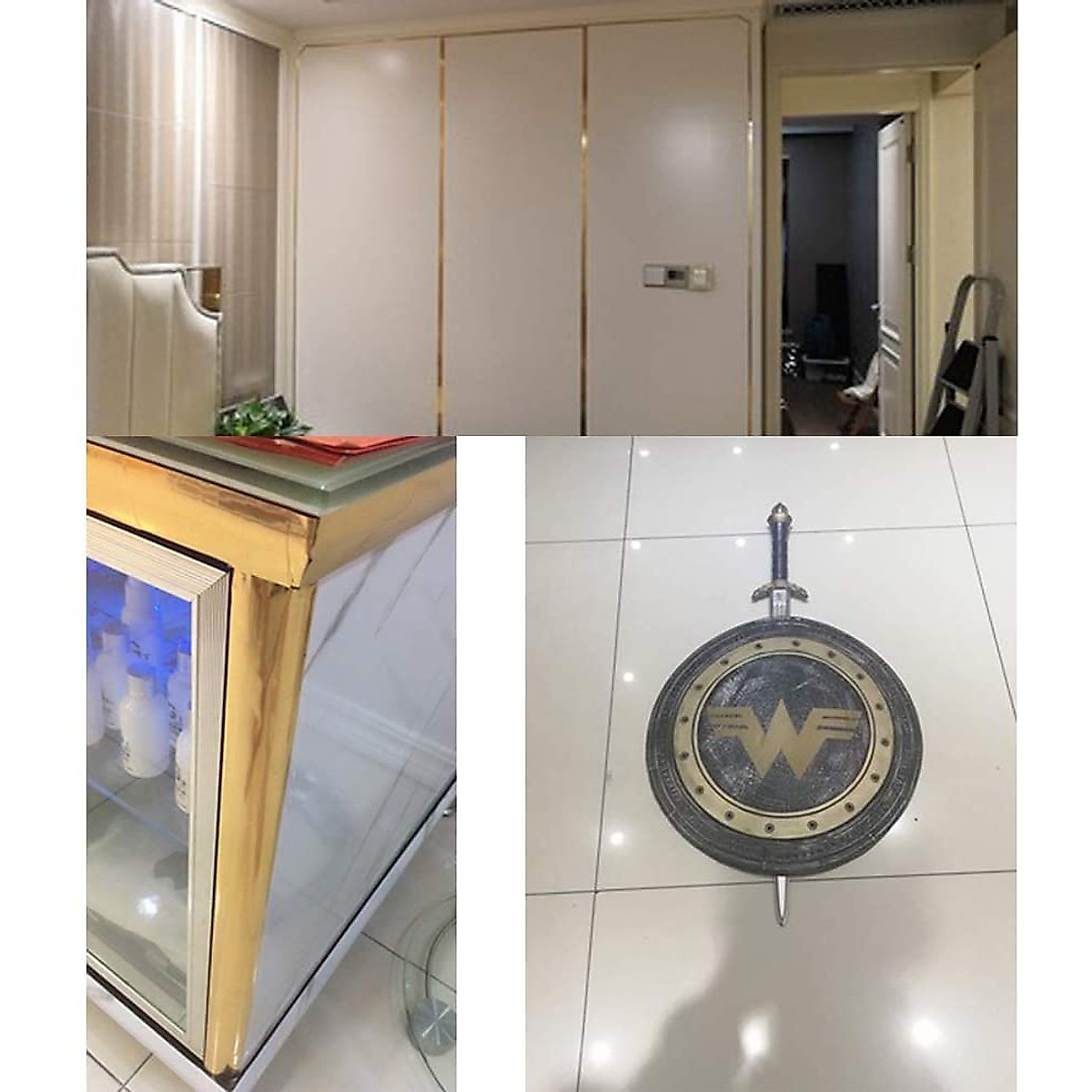 Gold Self Adhesive Contact Paper 17.7”X 118” Metallic Gold Contact Paper Metal Look Wallpaper Self Adhesive Peel and Stick Wallpaper Waterproof Contact Paper DIY Decor Shelf Liner Covering Film Roll