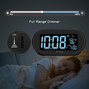 DreamSky Alarm Clocks for Bedrooms, Auto Set Digital Desk Clock for Bedside Nightstand, Electric Clock with Dimmable Brightness Dimmer, Auto DST, USB Port, Date, Temperature, Snooze