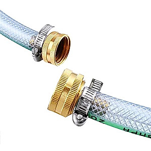 Hooshing 2PCS 3/4" Barb x 3/4" Female GHT Thread Soild Brass Garden Hose Repair Kit Female Hose End Mender Water Hose Connector with Stainless Clamp