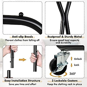 Giantex Metal Rolling Garment Rack, Clothing Rack with Wheels, Double Hanging Rods, 2 Shelves, 4 Hooks, Freestanding Clothes Organizer Rack with 2 Lockable Wheels for Bedroom, Balcony, Dorm, Black