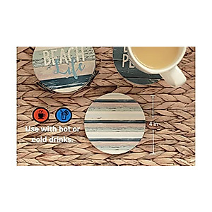 PANCHH Beach Coastal & Ocean Sea Tropical Theme Coasters for Drinks, Kitchen Decor and Gifts for Beach House and Home Beach Bars - Coasters for Wooden Table - Set of 6 with Holder, Absorbent