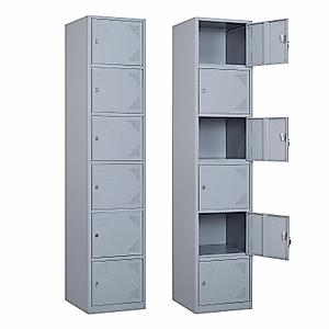 BYNSOE Metal Locker 2 Doors 71" Employees Locker Storage Cabinet Locker School Hospital Gym Locker Requires Assembly (Grey, 2 Doors)